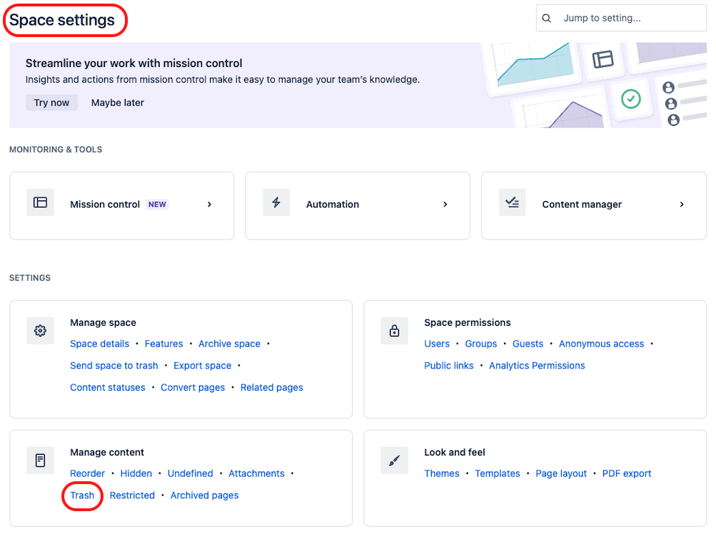 How to restore a deleted page in Confluence