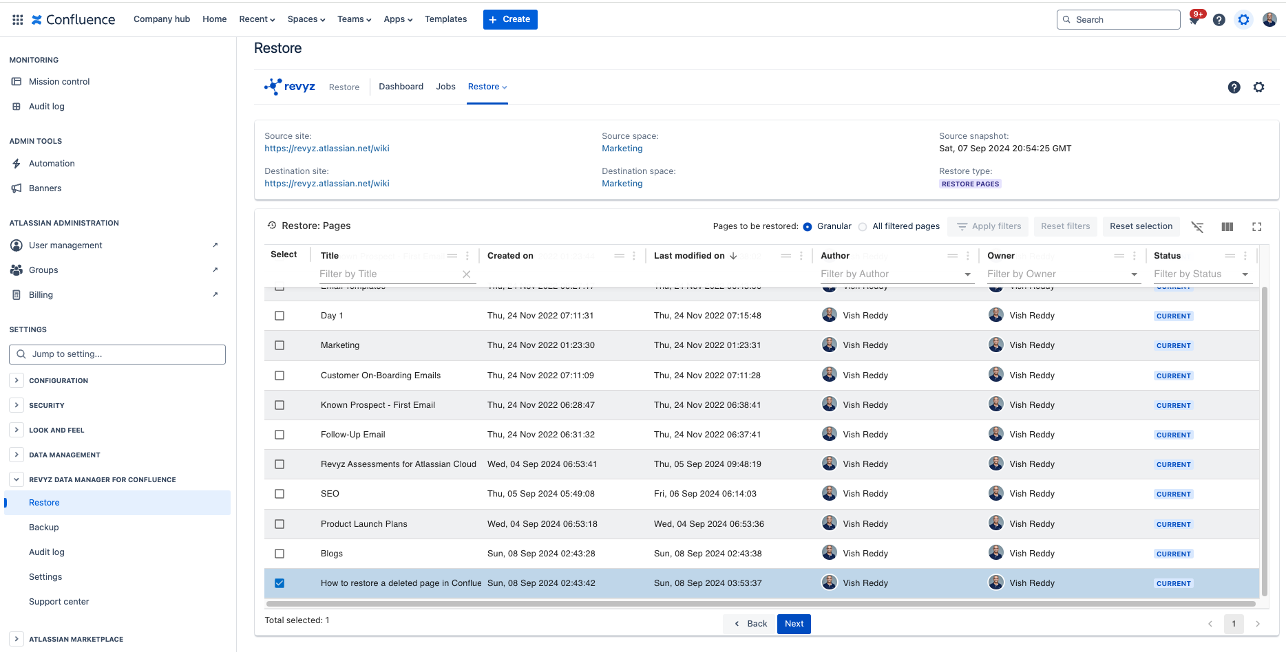 How to restore a deleted page in Confluence