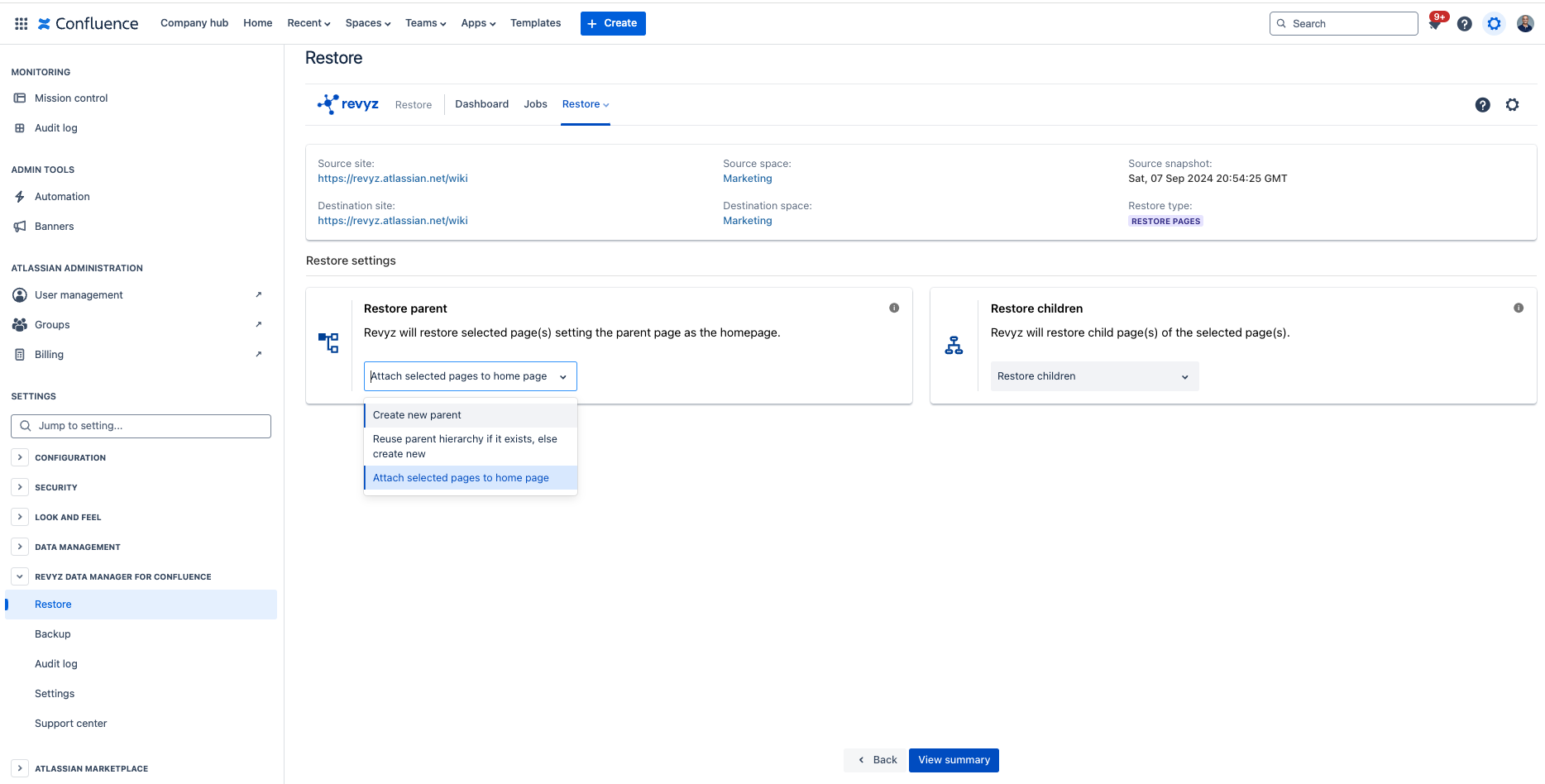How to restore a deleted page in Confluence